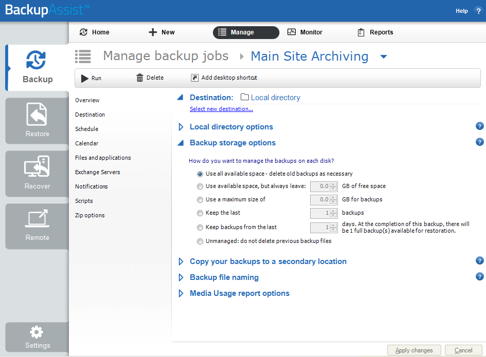 Manage Local and Network drives for File Archiving