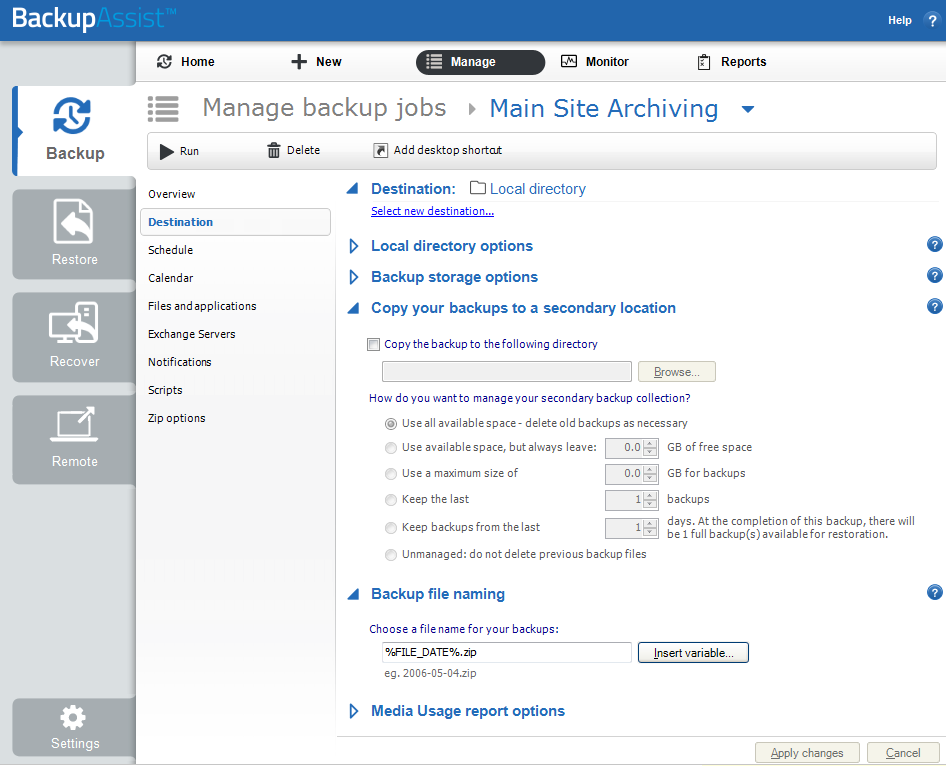 Manage Local and Network drives for File Archiving